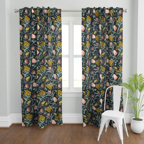 Black Flower Pattern Printed Curtain