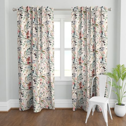 Pink Flower Pattern Printed Curtain