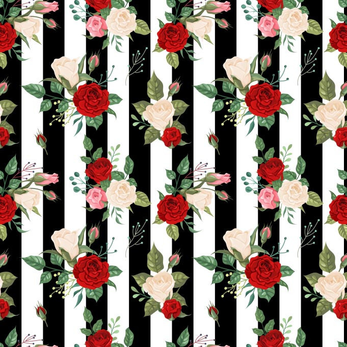 Rose Flower Stripe Pattern Digital printed Velvet fabric | Tailoringindia